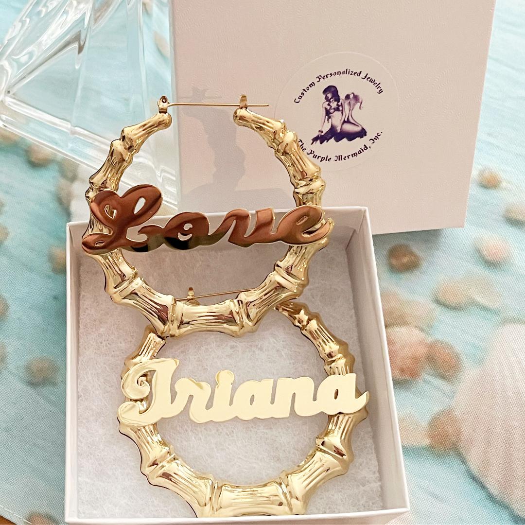 Large Bamboo Name Hoop Earrings – Be Monogrammed