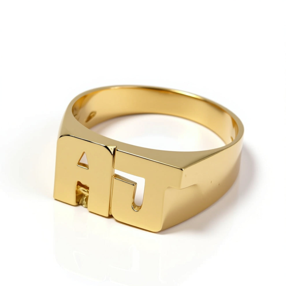 Personalized Gold Stacked Initial Monogram Ring- 8mm – Be Monogrammed