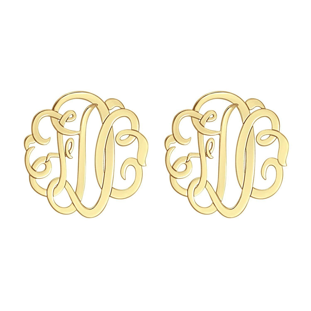 14K Solid Gold Script Monogram Stud Earrings - 3 Sizes – Be Monogrammed